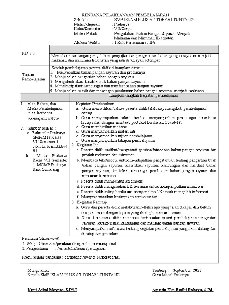 RPP 3.3 Sayuran | PDF