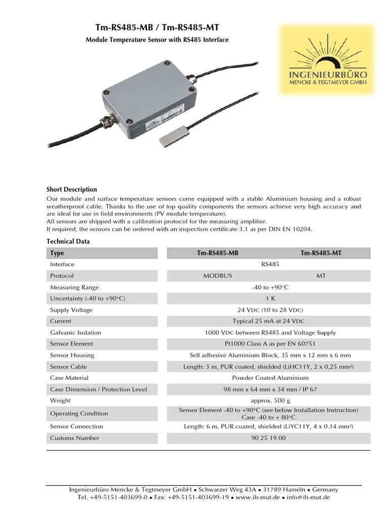 Tm-RS485-MB / Tm-RS485-MT: Module Temperature Sensor With RS485 ...