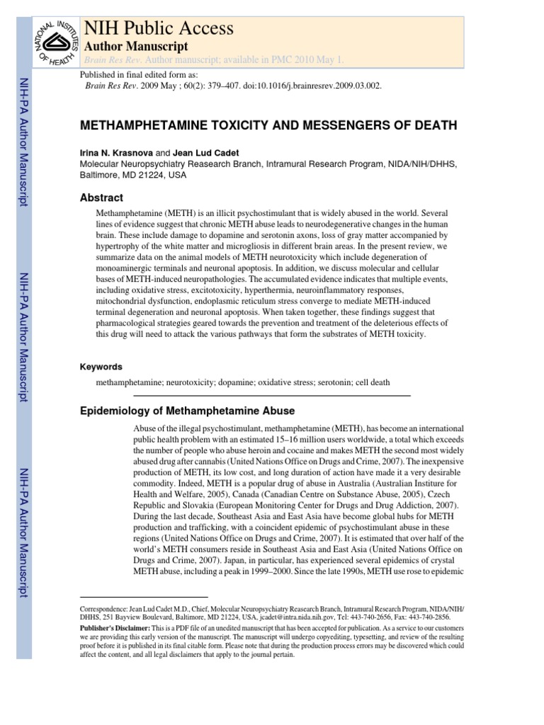 47pages METHAMPHETAMINE TOXICITY AND MESSENGERS OF DEATH | PDF ...