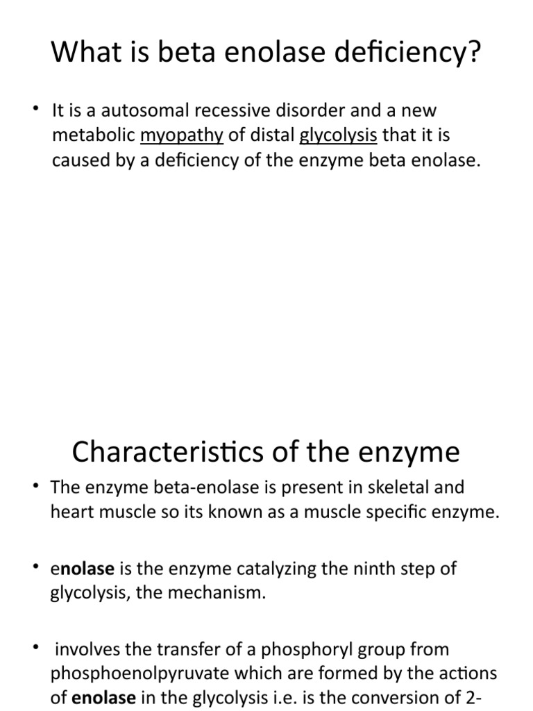 Clinical Chem Presentation On Beta Enolase | PDF | Glycolysis | Weakness