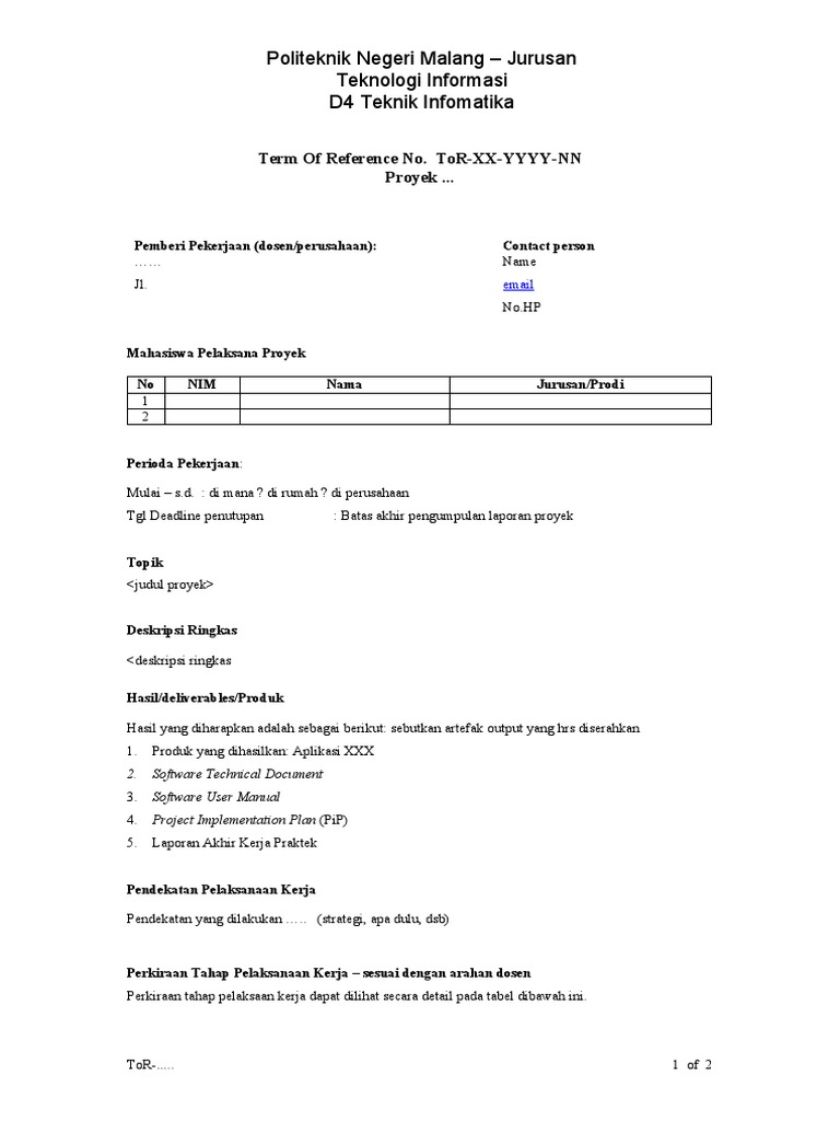 ToR Proyek (Template) | PDF