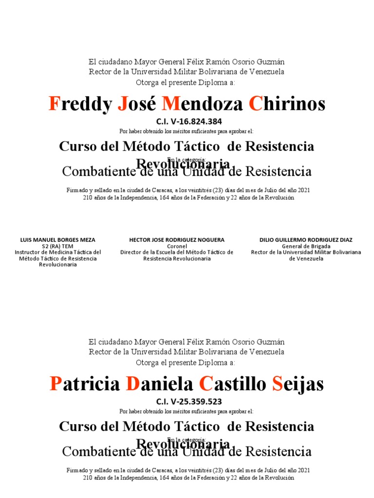 DECIMO Curso MTRR Certificado Anverso Basico | PDF | Venezuela | Oficial general