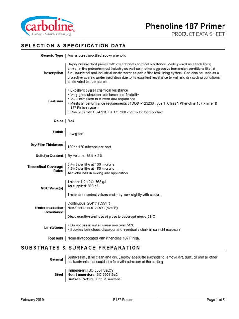 Phenoline 187 Primer PDS | PDF | Epoxy | Humidity