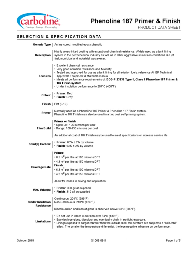 Phenoline 187 Primer & Finish: Selection & Specification Data ...