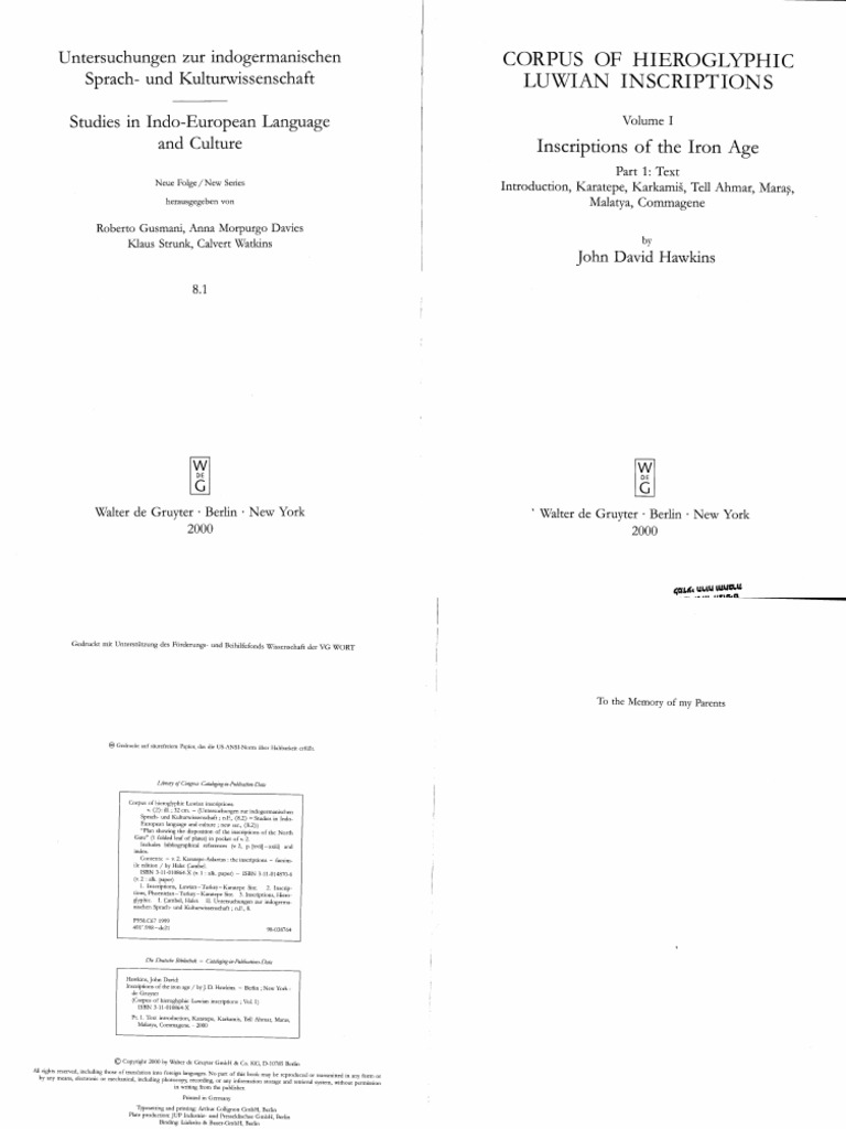 Corpus of Hieroglyphic Luwian Inscriptions Vol. 1. | PDF