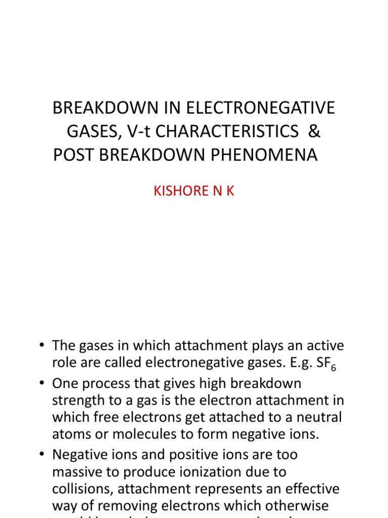 Breakdown in Electronegative Gases, V-T Characteristics & Post ...