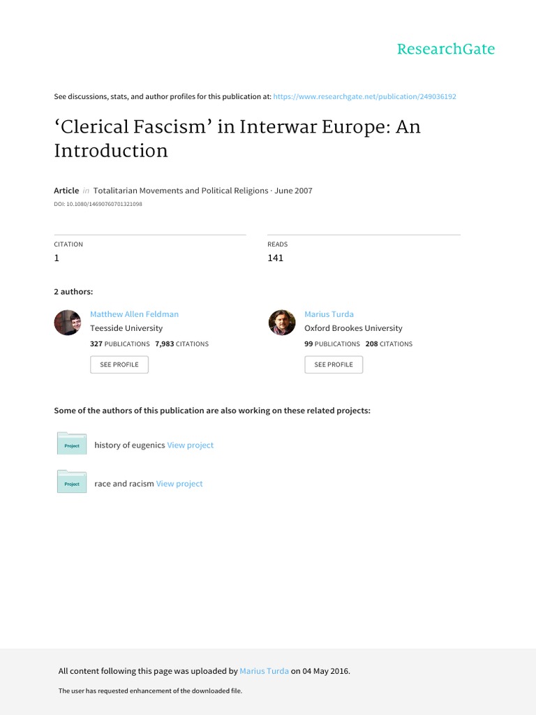 Clerical Fascism in Interwar Europe An Introduct | PDF | Fascism ...