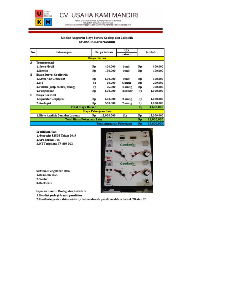 RAB Geolistrik CV. UKM Untuk Pati | PDF | Sains & Matematika | Teknologi & Rekayasa