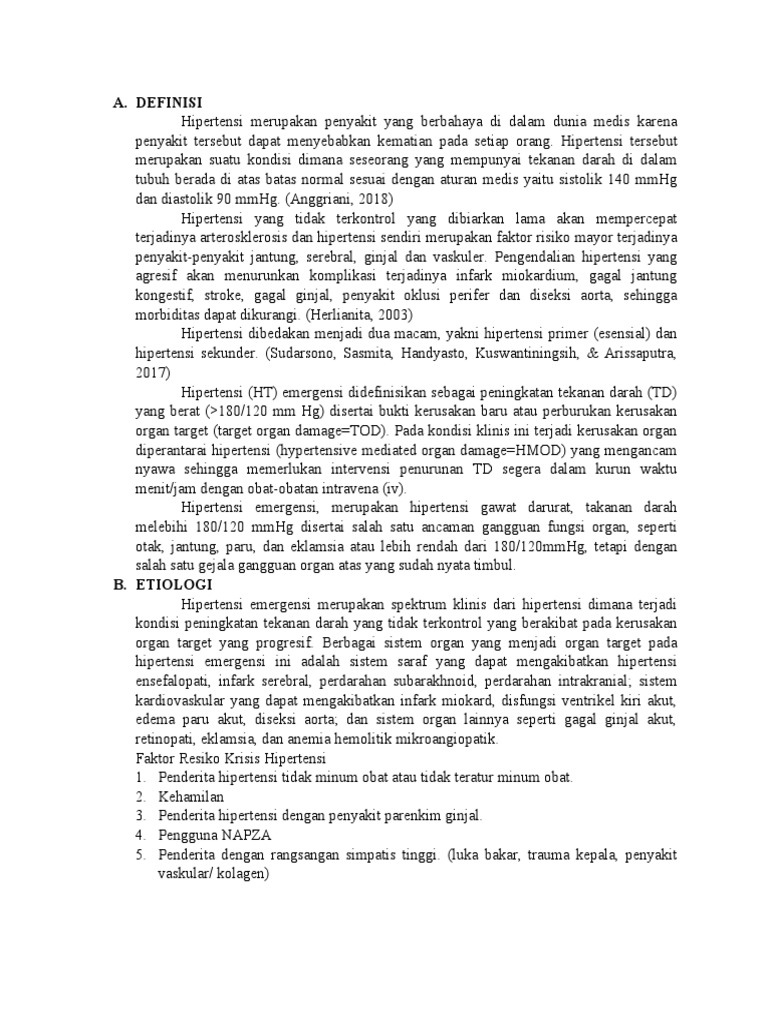 Hipertensi Emergensi: Definisi, Etiologi, dan Penanganan | PDF