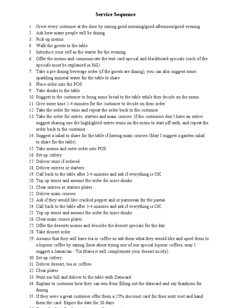 76 Service Sequence Cafe Restaurant | PDF | Entrée | Menu