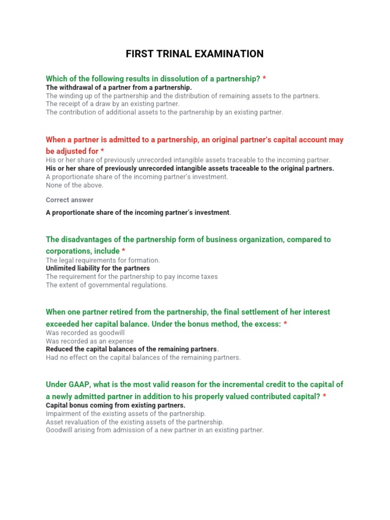 First Trinal Exam Part 1 | PDF | Partnership | Book Value
