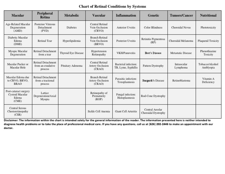 Chart of Retinal Conditions Overview | PDF | Retina | Human Eye