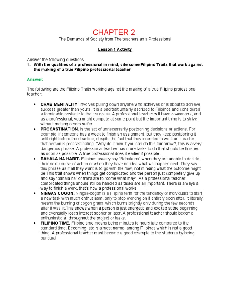 Chapter 2 Lesson 1 Activity | PDF | Teachers | Cognition