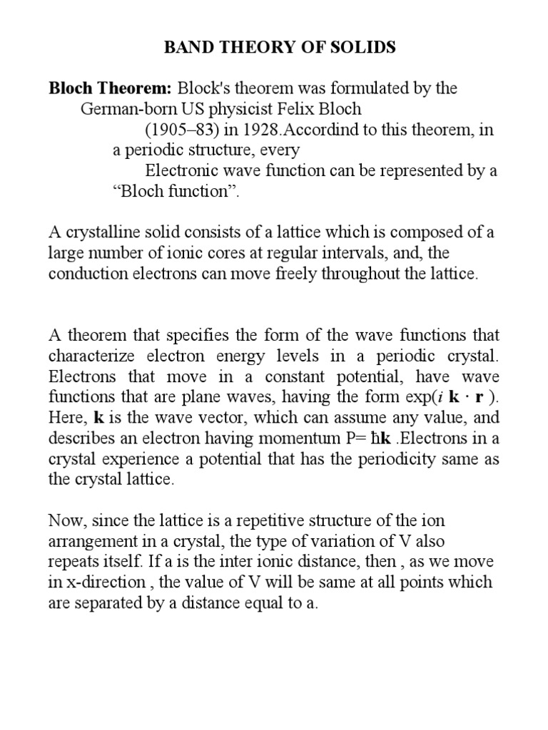 Bloch Theorem | PDF | Electron | Condensed Matter