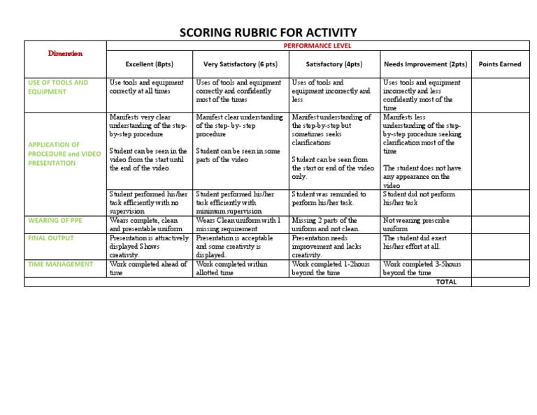 Scoring Rubric For Activity | PDF