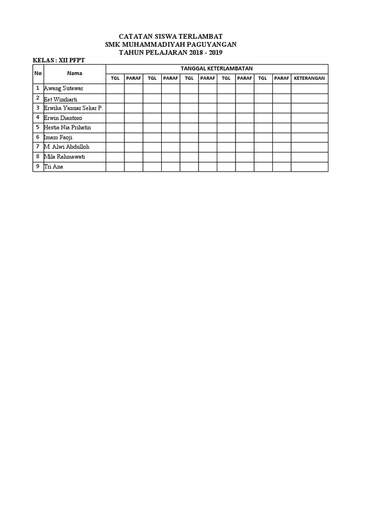 Catatan Siswa Terlambat Pdf 9383