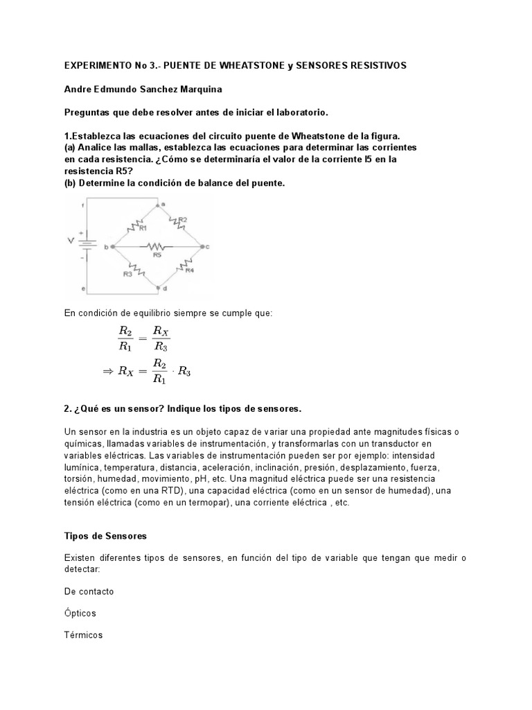 Tarea - Experimento #3 | PDF | Sensor | Electromagnetismo