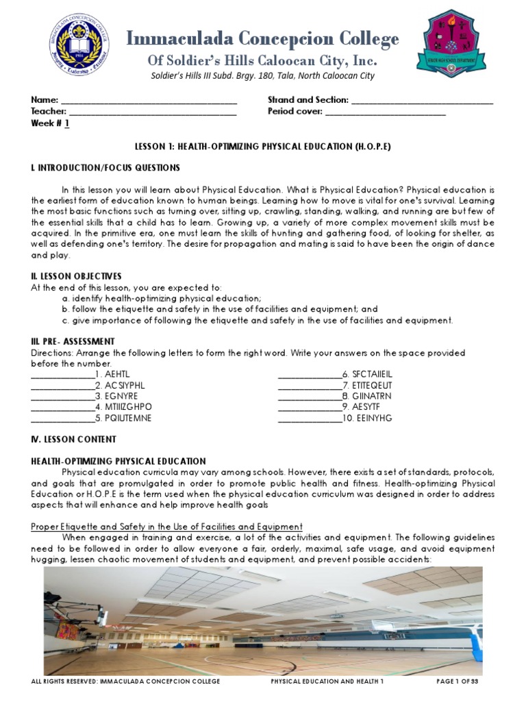 Module in Physical Education and Health 1 | PDF | Adenosine ...