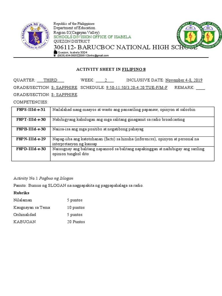 Activity Sheet | PDF