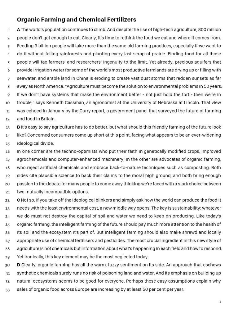 Reading Practice 1 - Organic Farming and Fertilizers | PDF ...