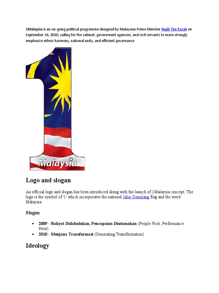 Logo and Slogan: 1malaysia Is An On-Going Political Programme Designed ...