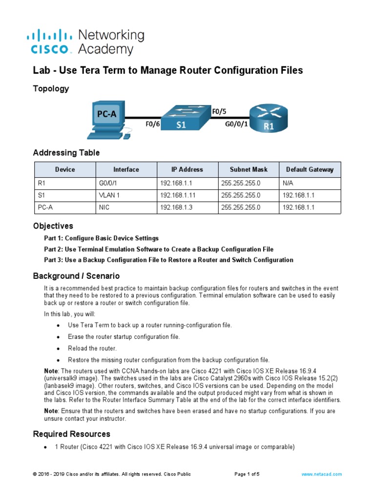 10.6.11 Lab - Use Tera Term To Manage Router Configuration Files | PDF | Router (Computing ...
