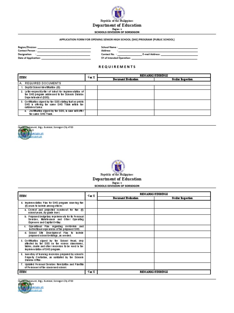 Application Form For Opening Senior High School | PDF