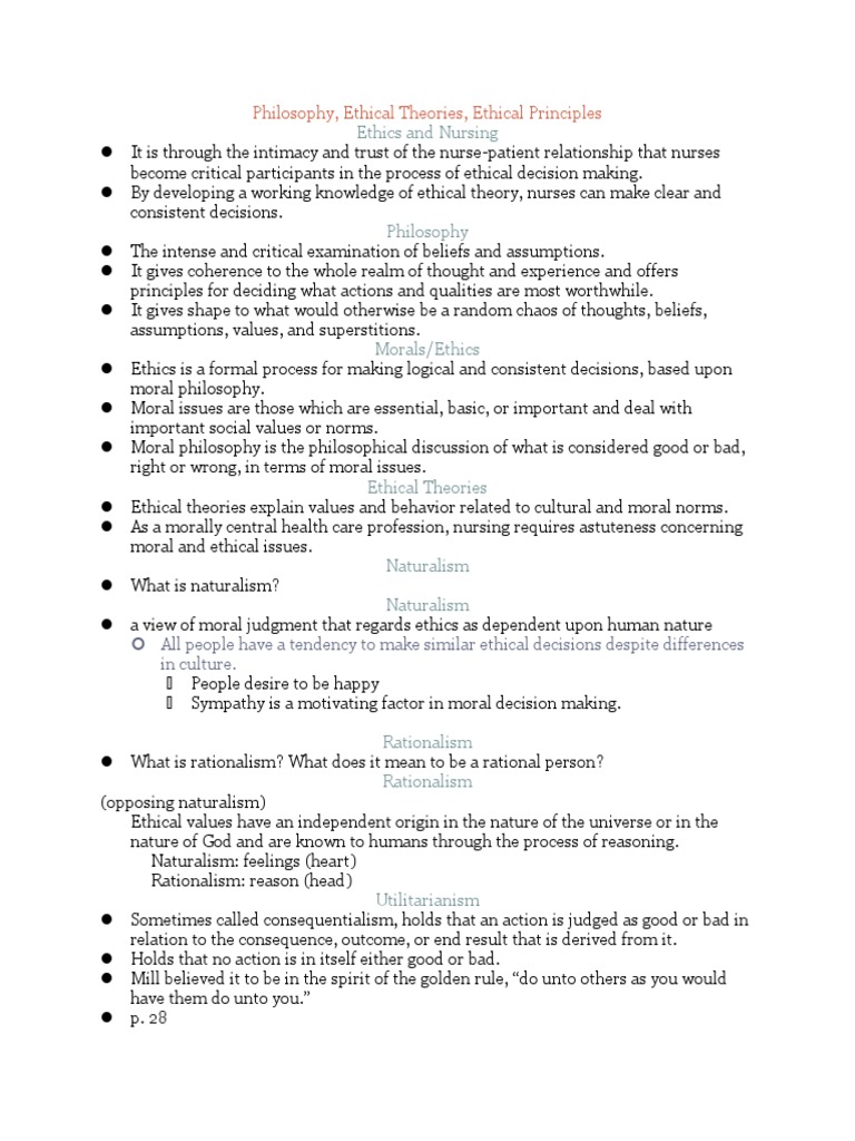 Ethical Theories and Principles Outline | PDF | Morality | Autonomy