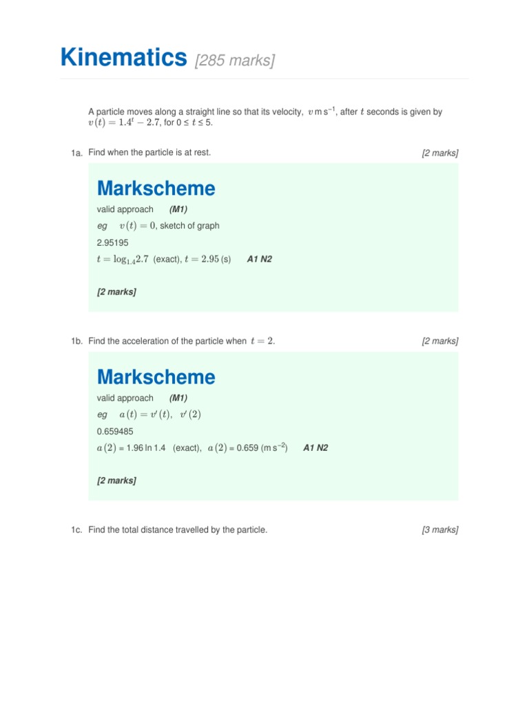 Kinematics: Markscheme | PDF | Acceleration | Velocity