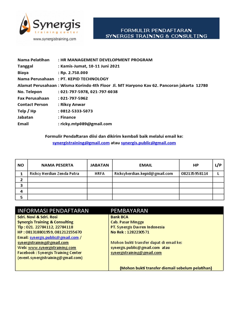 Form Pendaftaran & Pembayaran | PDF