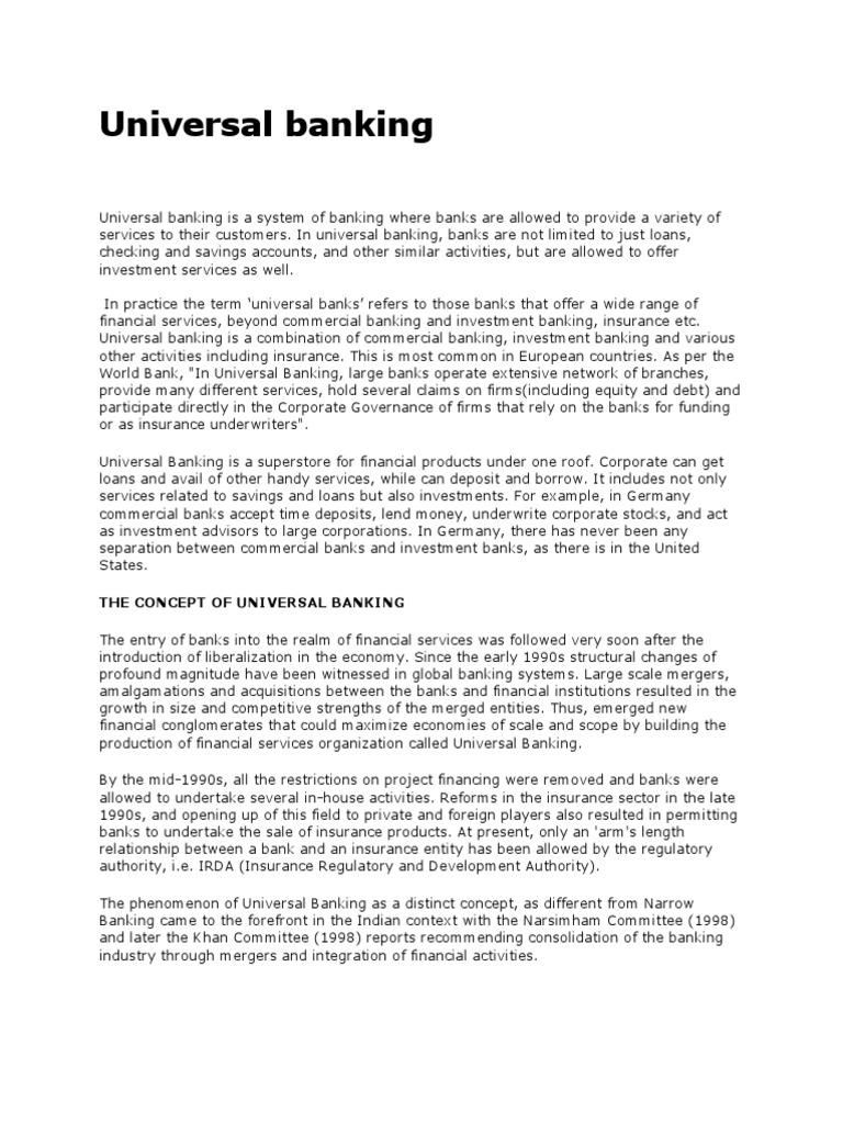 The Concept of Universal Banking | Download Free PDF | Banks | Reserve ...