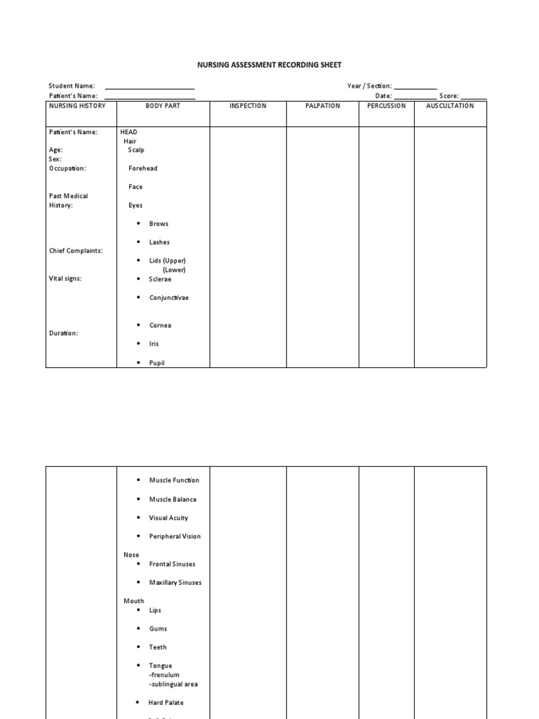 Physical Assessment Form | PDF