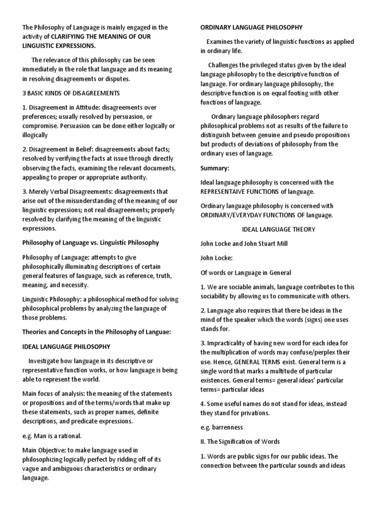 Overview of Language Philosophy | PDF | Philosophy Of Language | Idea