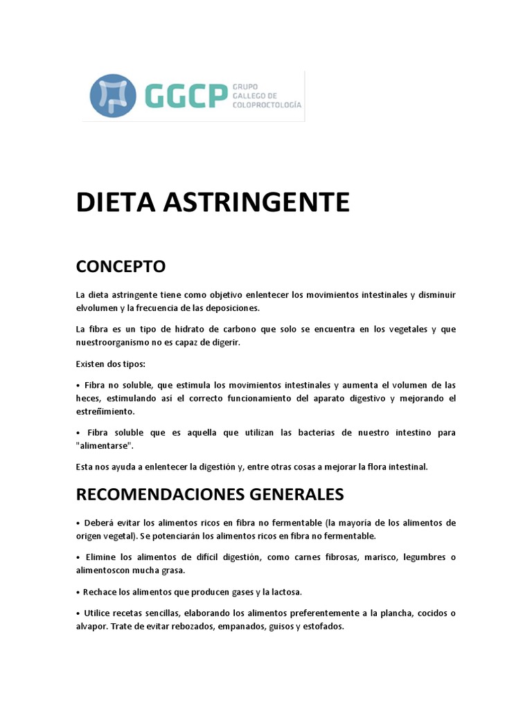 Dieta Astringente: Alimentos Permitidos y Evitados | PDF | Carne ...