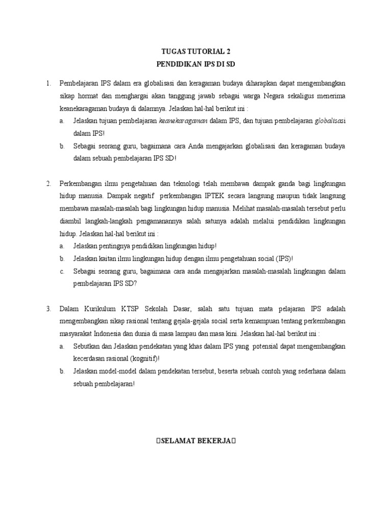 Tugas Tutorial 2, Pendidikan Ips Di SD | PDF