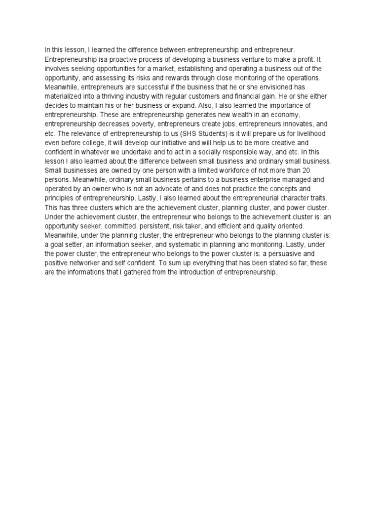 Reflection Entrepreneurship | PDF | Business