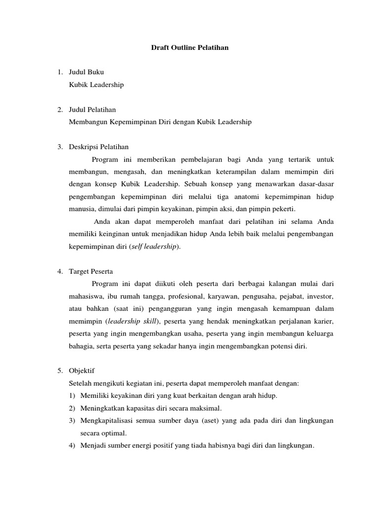 Draft Outline Pelatihan | PDF