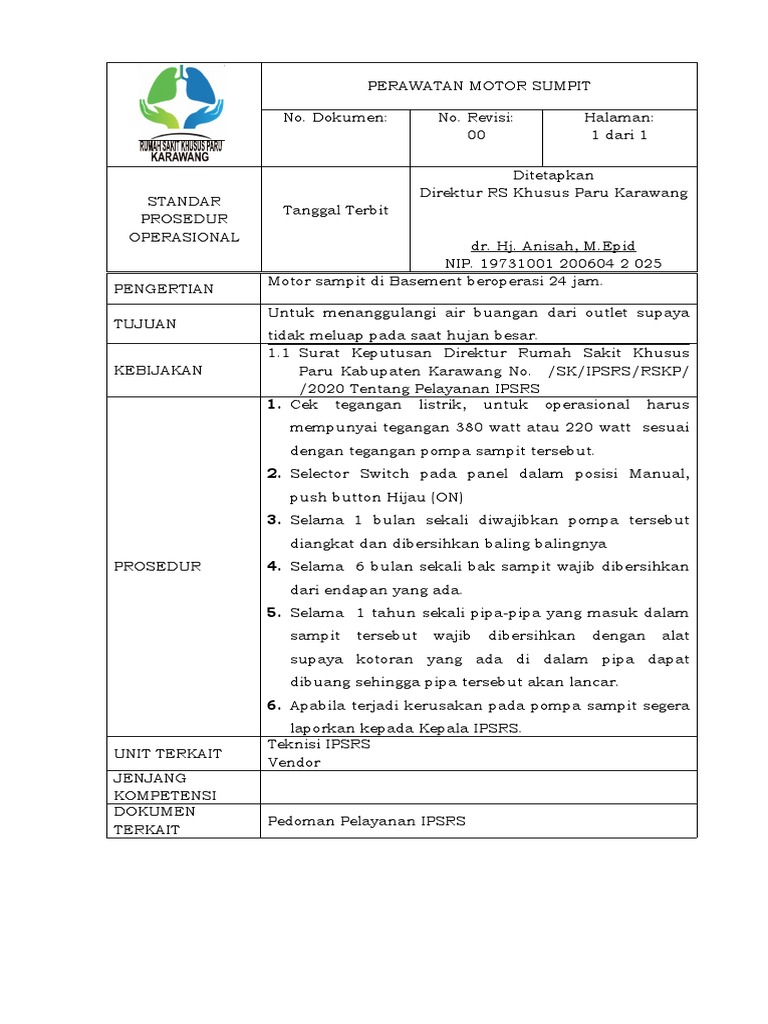 Sop Pemeliharaan Motor Sumpit | PDF