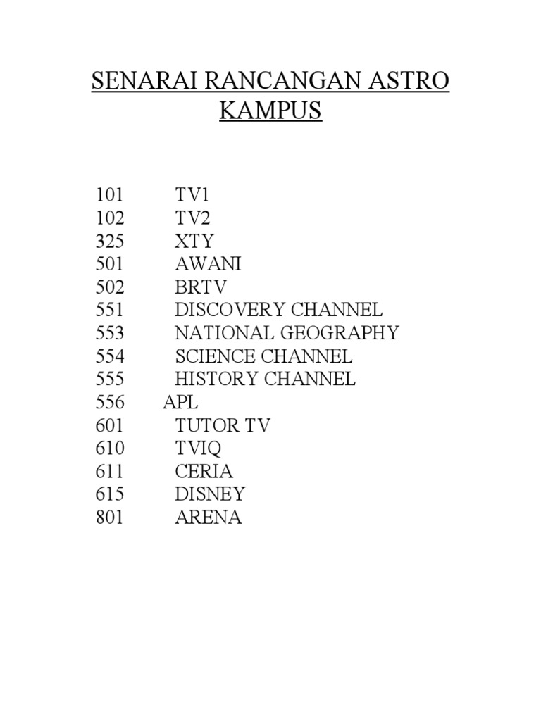 Senarai Rancangan Astro Kampus | PDF