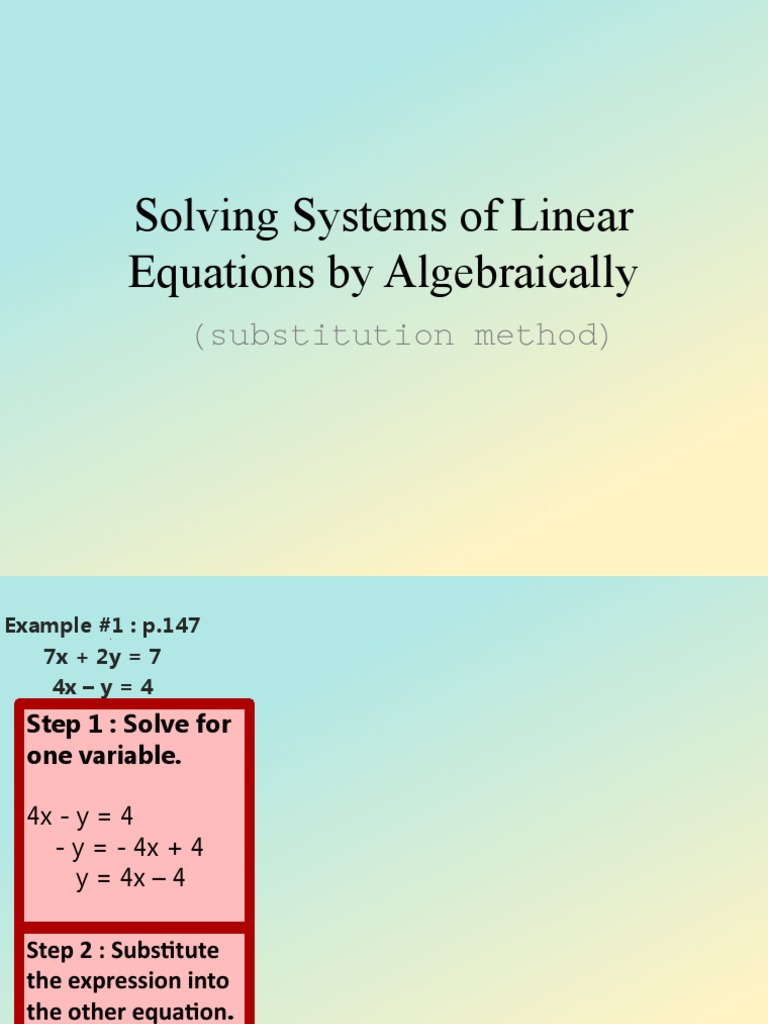 Solving Linear Equations: Substitution Method | PDF