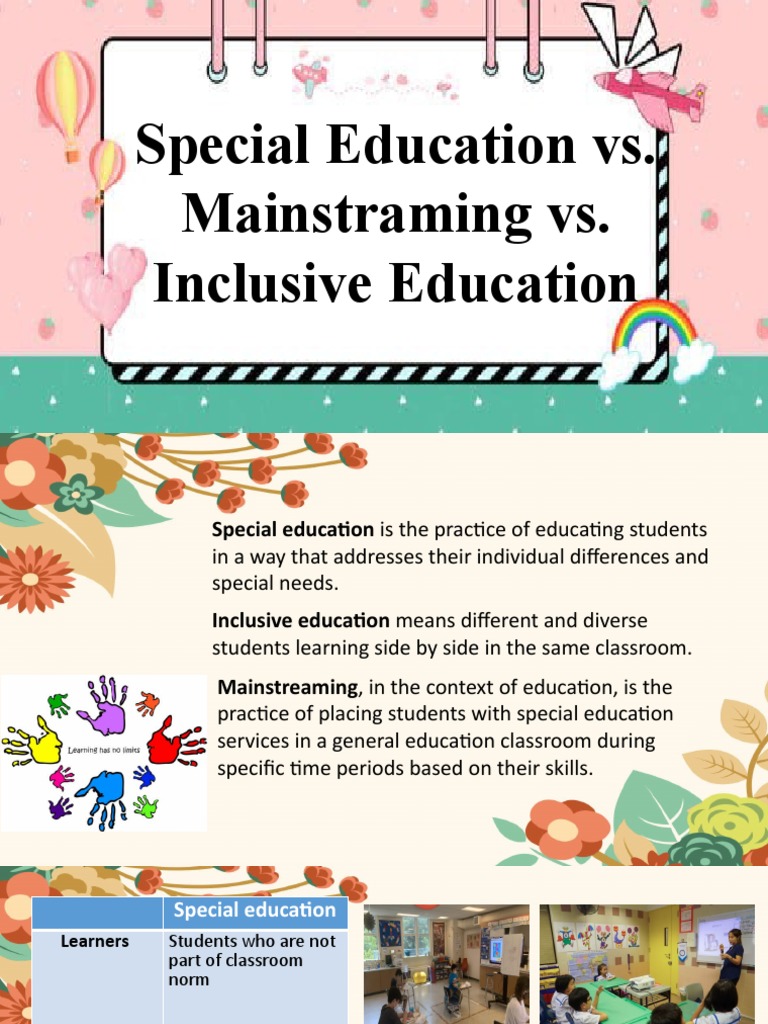 Special Education vs. Inclusive vs. Mainstreaming | PDF | Inclusion ...