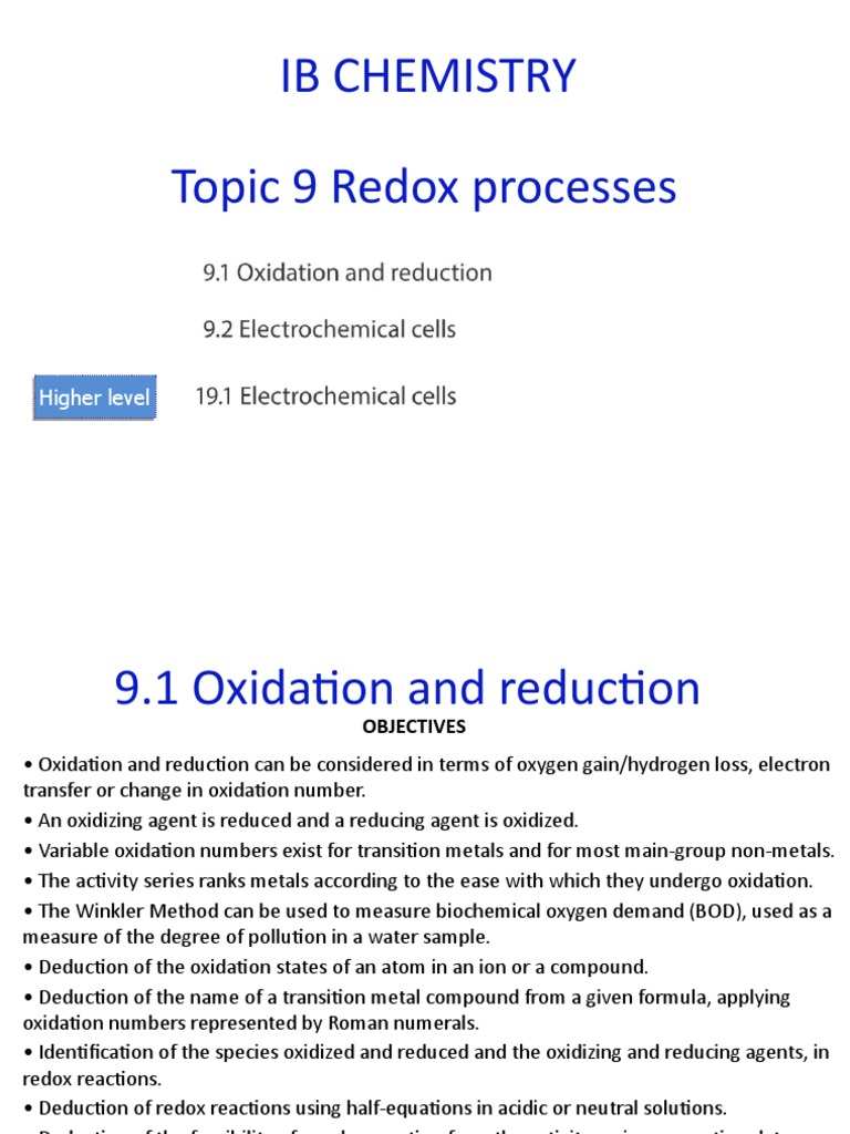 Ib Chemistry: Higher Level | PDF | Redox | Electrochemistry