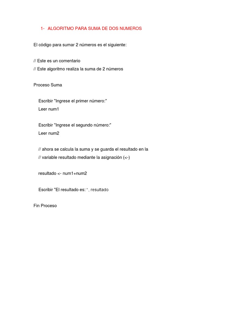 Algoritmo para Suma de Dos Numeros | PDF