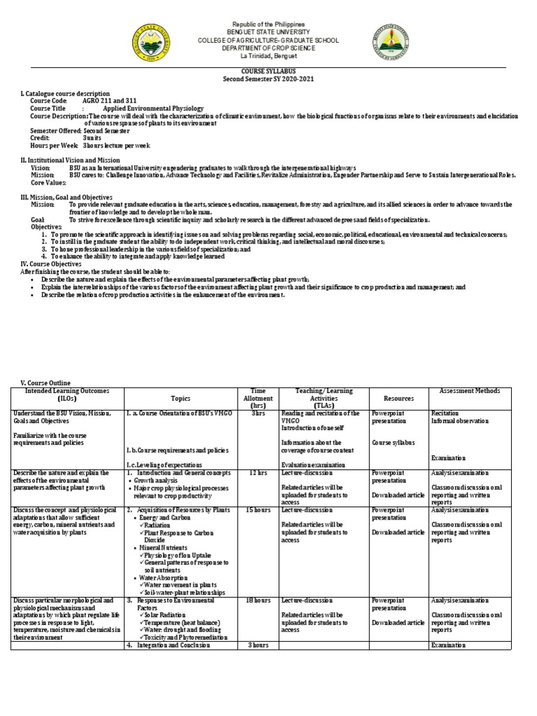 AGRO 211 and 311 Syllabus 2021 | PDF | Agriculture | Science