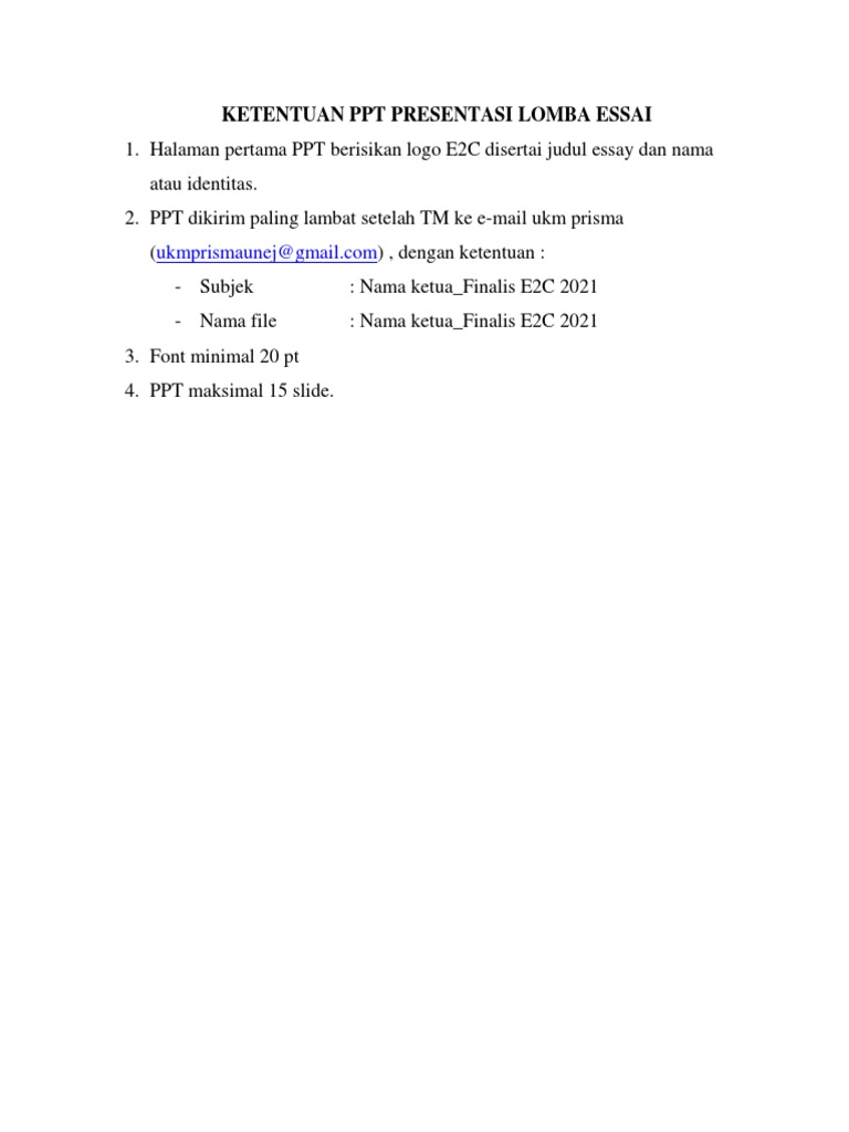 Ketentuan PPT Presentasi Lomba Essai | PDF