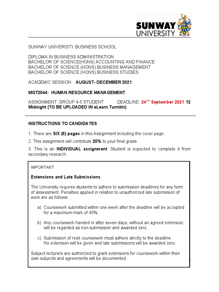 Individual Assignment Question AUG 2021 MGT2044 DRG | PDF | Human ...