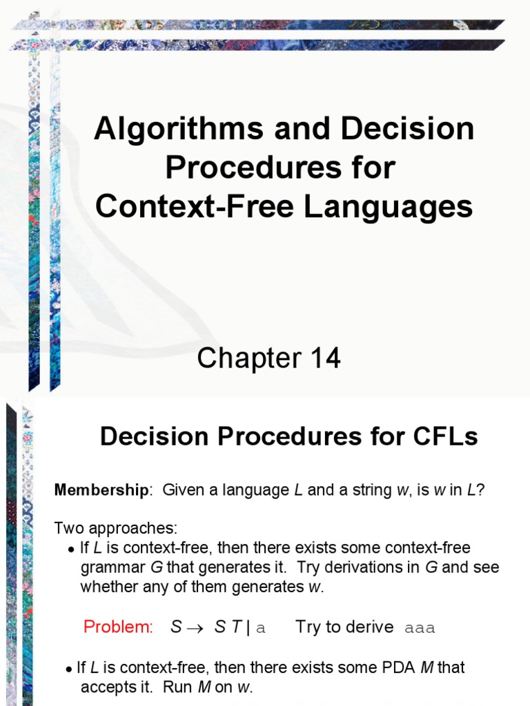 Algorithms and Decision Procedures For Context-Free Languages | PDF | Applied Mathematics ...