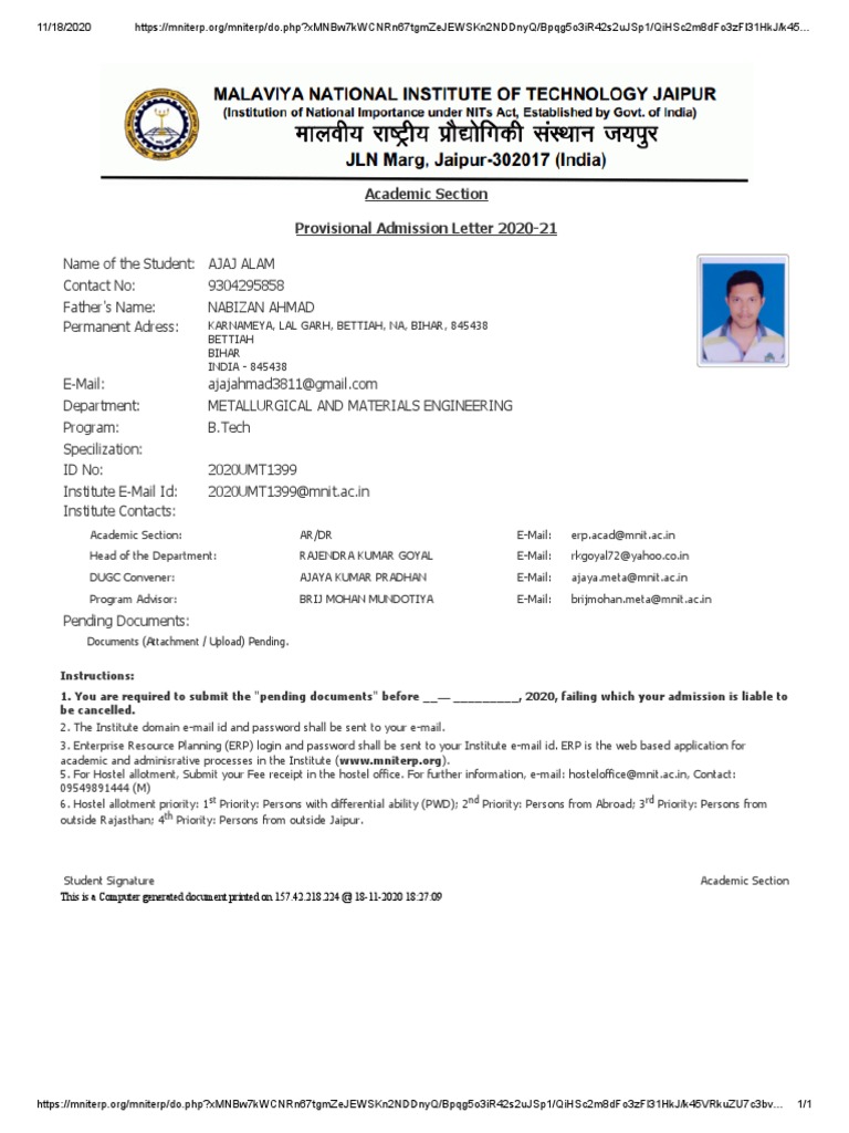 Mnit Admission Letter | PDF | Computing