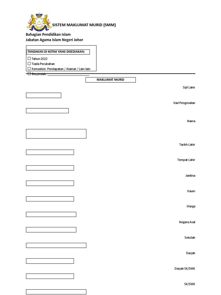 Borang Sistem Maklumat Murid (SMM) | PDF