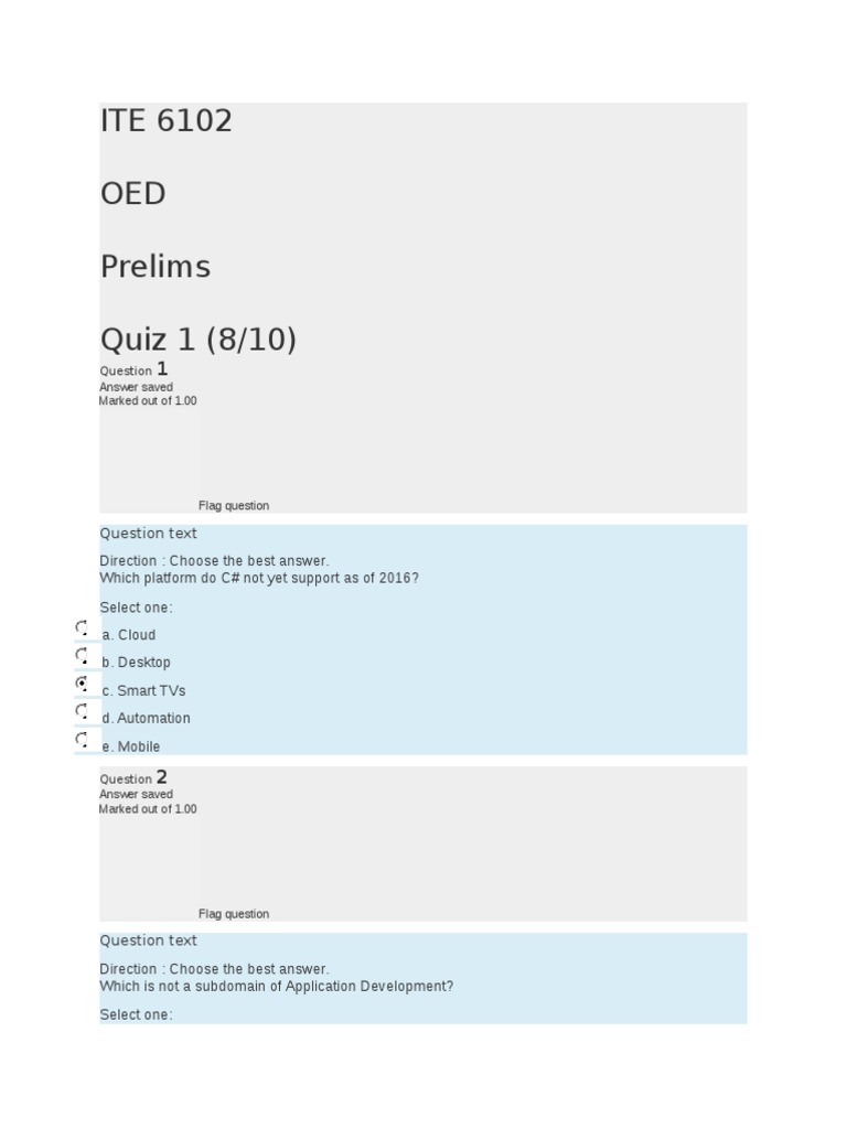 Ite 6102 Oed Answers Compilation Pdf Control Flow C Programming Language 9813